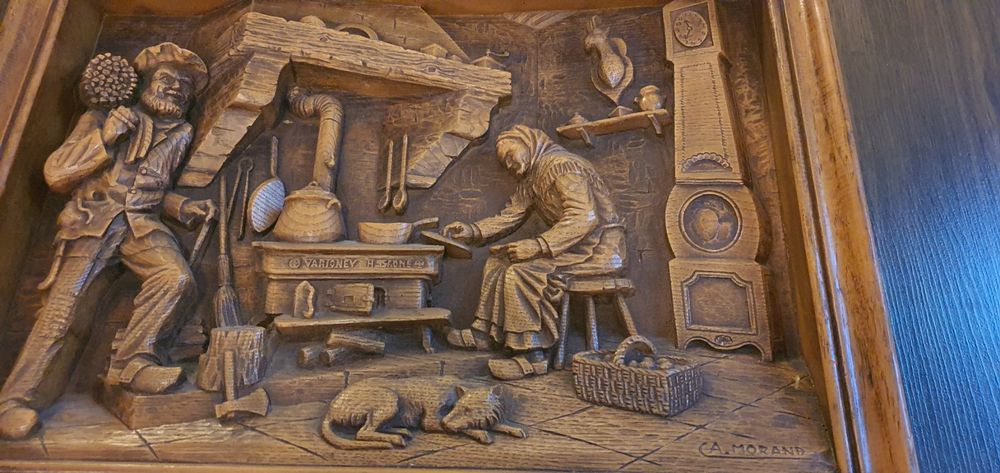 CA Morand Geschnitztes Holzbild Küchenszene um 1890 (Gebraucht) in ...