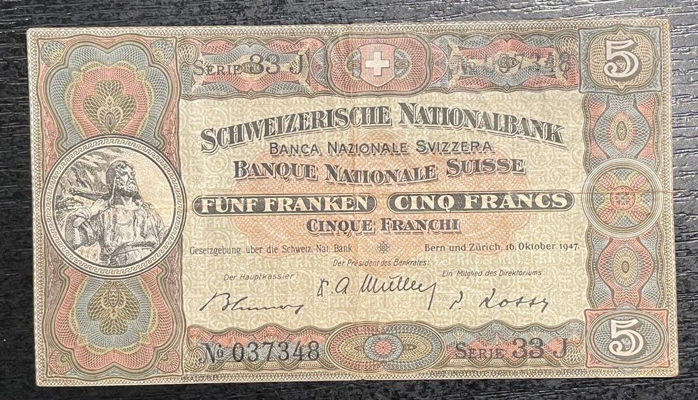 Banknote 5 Franken Schweiz Note Tell Sammler selten rar Deko | Kaufen ...
