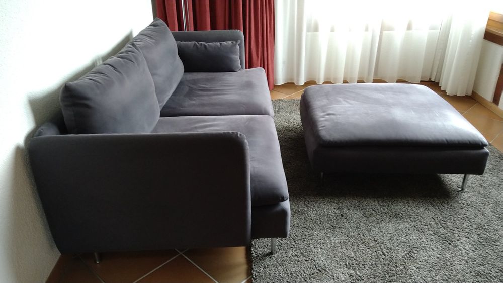 Sofa mit Hocker, Stoff Anthrazit, Guter Zustand! | Kaufen auf Ricardo