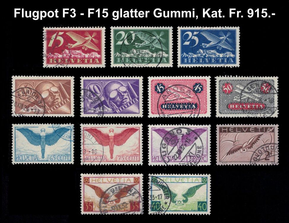 Flugpost F3 - F15 komplett mit Vollstempel, Kat. Fr. 915.- (Gebraucht ...