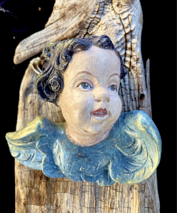 Antik gestalteter Engelkopf Gips, wunderschön bemalt. (Neu und ...