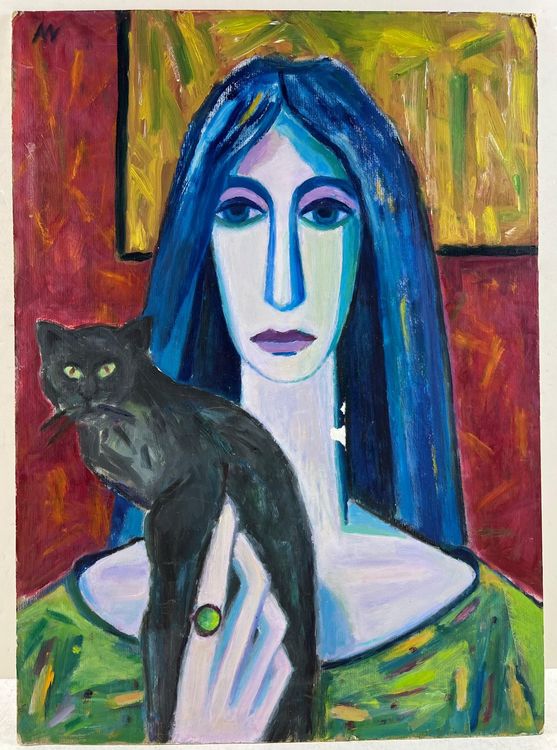 Alfredo Walter Frau mit Katze Gemälde Monogrammiert. (Gebraucht) in Neuhausen am Rheinfall für ...