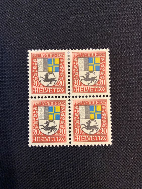 1925 Pro Juventute Nr 35 Viererblock Graubünden Kantonswappe | Acheter sur Ricardo