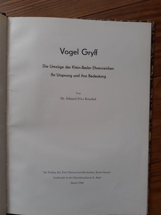 Vogel Gryff Umzüge der Klein-Basler Ehrenzeichen E F Knuchel (Gebraucht ...