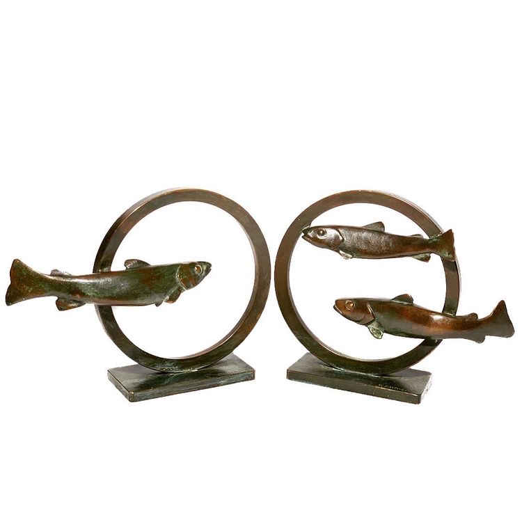 Art Déco Fisch Buchstützen aus Bronze von Charles Reussner | Kaufen auf ...