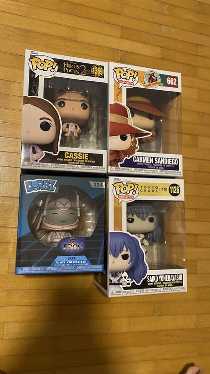4 Funko Pop Figuren, Cassie, Tron, Saiko Yonebayashi, Carmen (Neu und ...