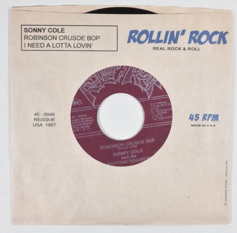 Single: SONNY COLE & The Rhythm Roam - Robinson Crusoe Bop (Gebraucht ...