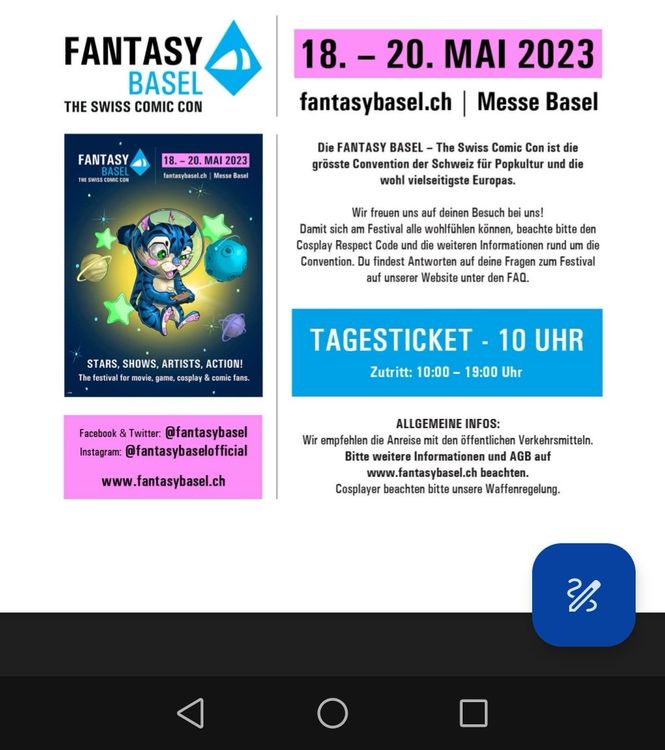 Fantasy Basel 1 Ticket (Neu (gemäss Beschreibung)) in Schaffhausen für ...