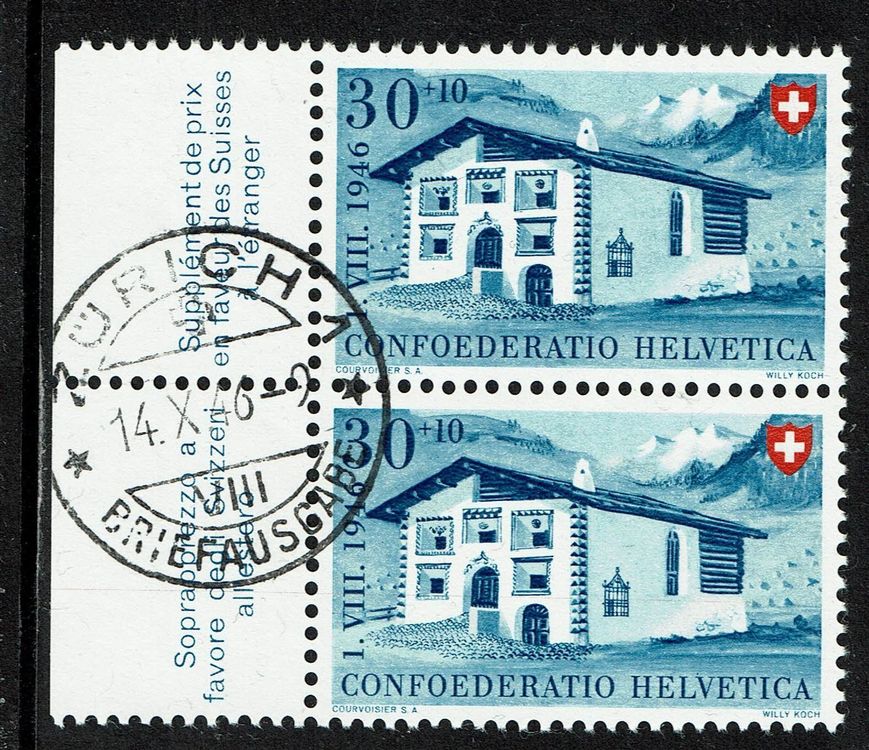 359/Pro Patria B33 paire oblit. Zürich 1 (Gebraucht) in Neuchâtel für CHF 15 – mit Lieferung auf ...