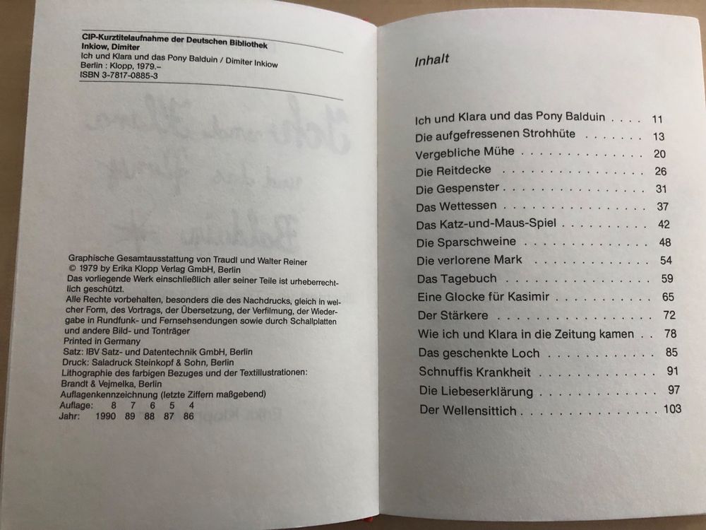 Dimiter Inkiow: Ich und Klara und das Pony Balduin (Gebraucht) in Aarau ...