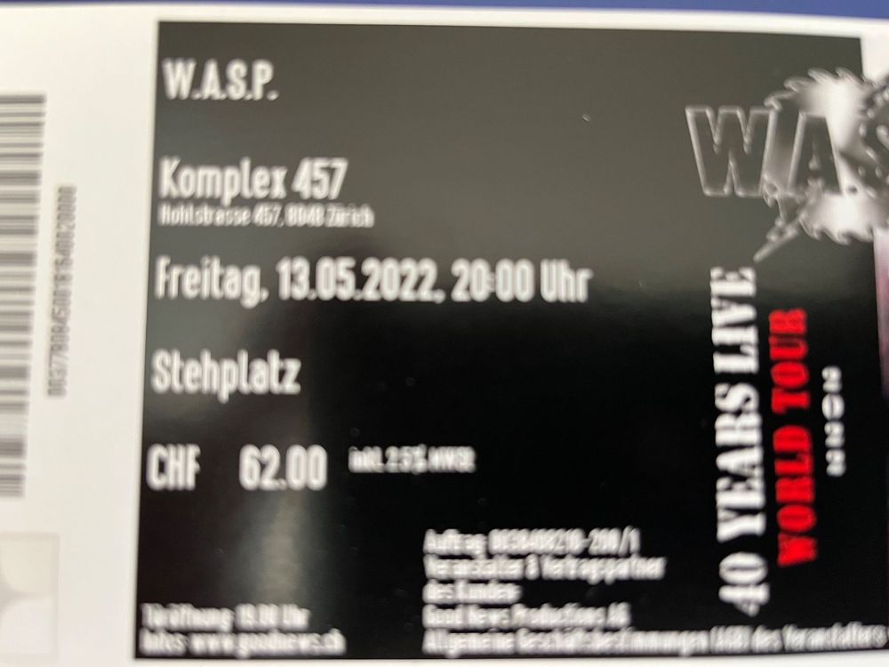WASP Tickets (Neu und originalverpackt) in Rüfenach AG für CHF 100 ...