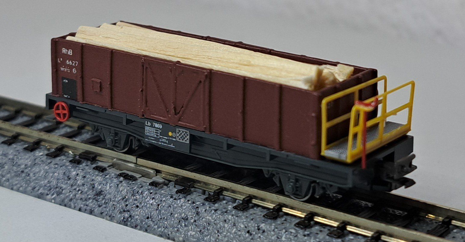 RhB Güterwagen mit Holz NR 6667 Messing Mulde Modell Spur N (Neu ...