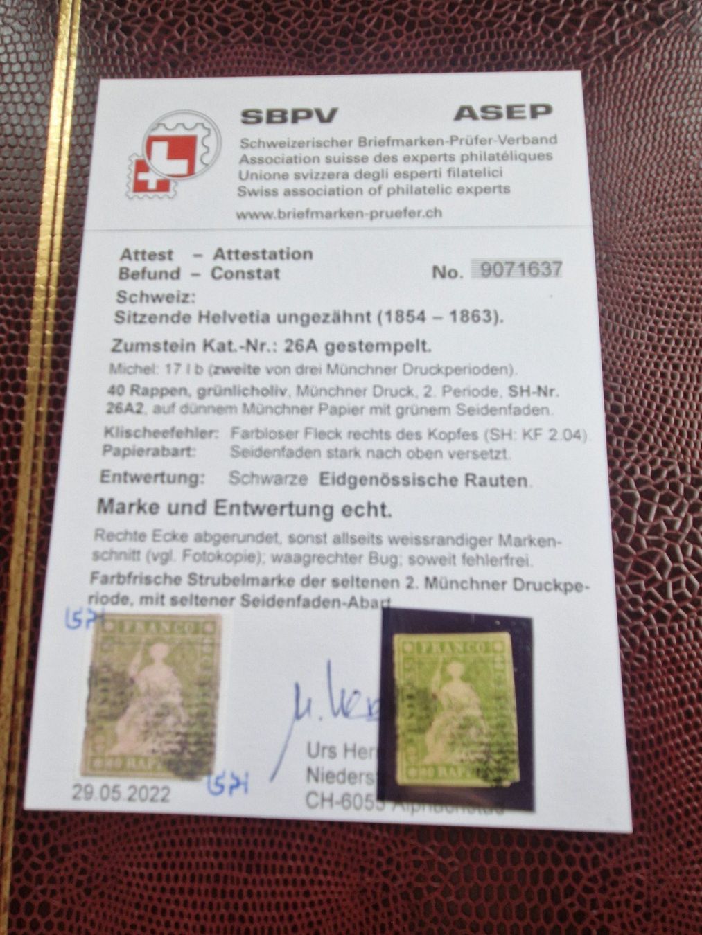 Strubel 26A, Attest, Klischeefehler, Papierabart, ab 1.- (Gebraucht) in ...