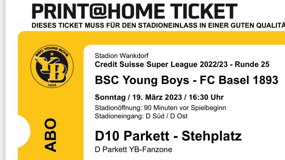 1 Ticket YB - BASEL Sektor D, YB-Fanzone | Kaufen auf Ricardo