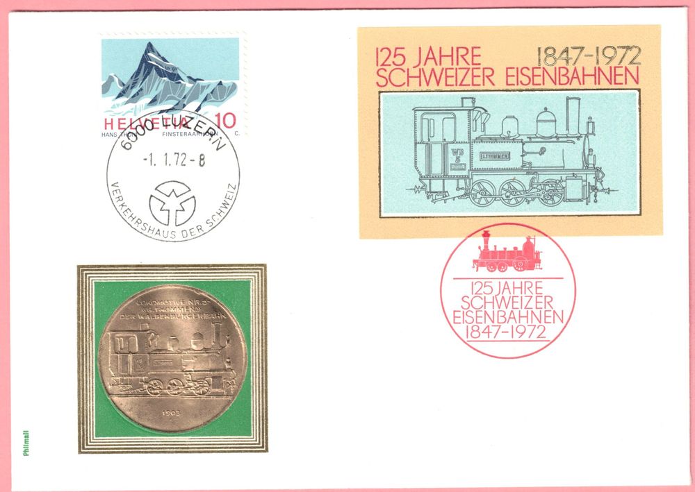 125 Jahre Schweizer Eisenbahnen 1972 Vignette B (Gebraucht) in Mellingen für CHF 1 – mit ...