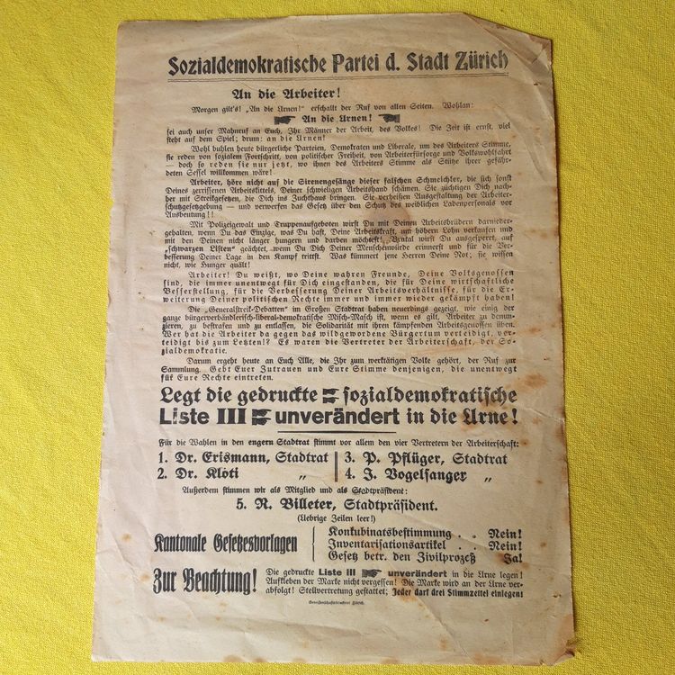 Wahlplakat von 1913 Sozialdemokratische Partei Zürich, Flyer | Kaufen ...