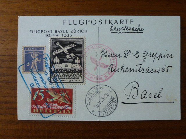 Karte Flugpost Basel - Zürich 10 Mai 1925 (Gebraucht) in Aedermannsdorf für CHF 6 – mit ...