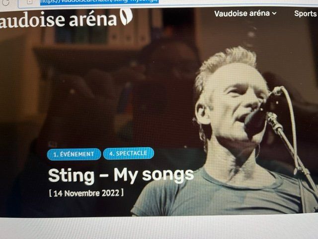 Billet concert Sting Vaudoise Arena, 14 novembre 2022 (Neuf avec ...