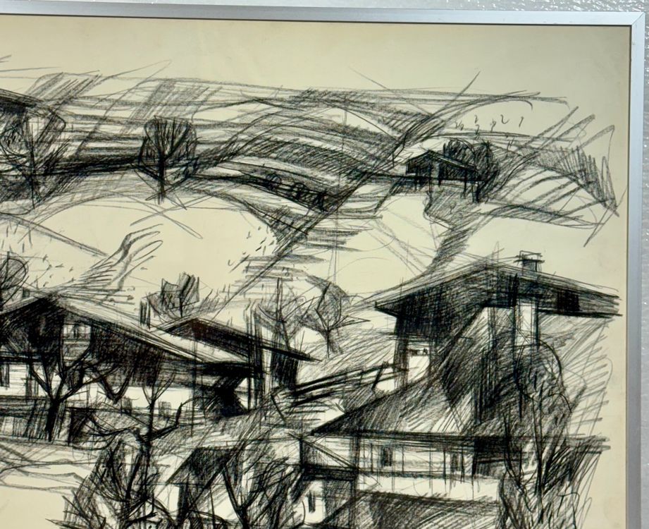 Walter Simon (1914-2010) Grosses Landschaft Zeichnung (Gebraucht) in ...