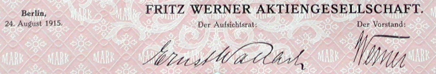 Fritz Werner AG Berlin, Berlin - 1915 (Gebraucht) in Solothurn für CHF ...