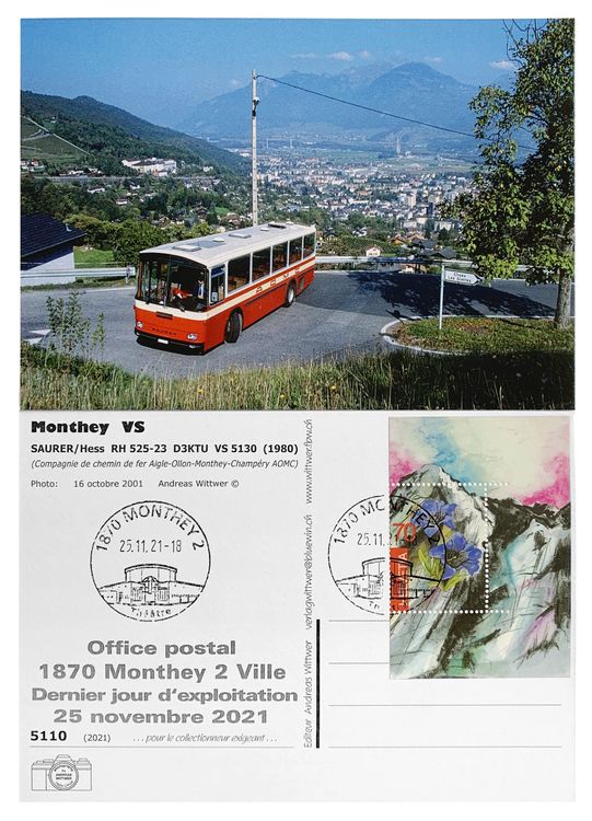 Monthey VS Ansichtskarte Letzttag Post Bus AOMC Saurer RH (Neu (gemäss ...