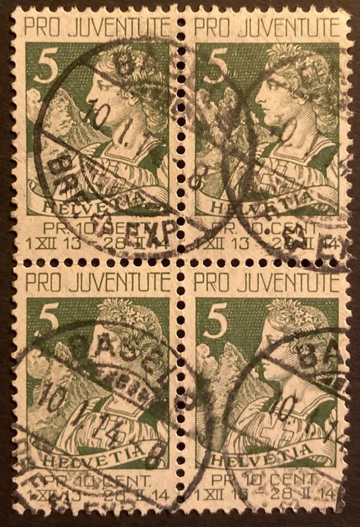 PJ 1913 Viererblock gestempelt, SBK 800 Fr. (Gebraucht) in Flawil für CHF 79 – mit Lieferung auf ...