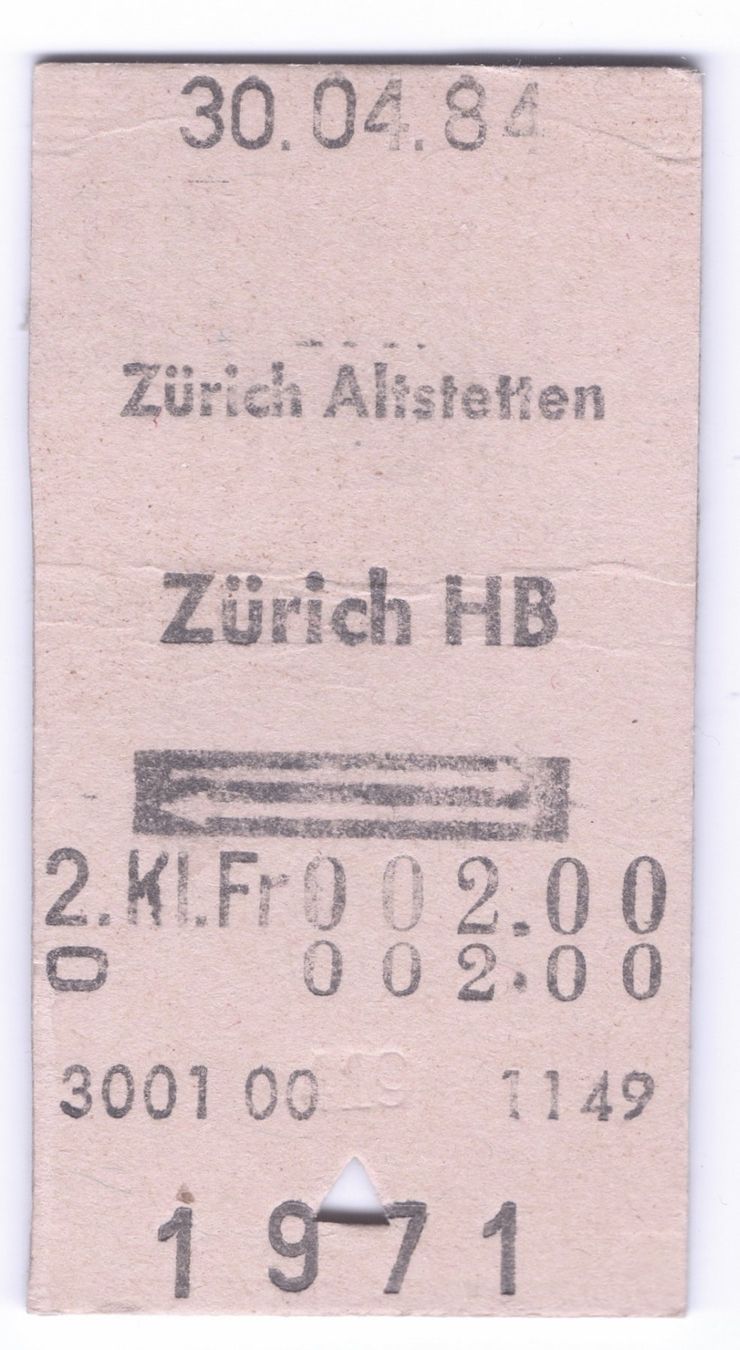 Billette Zürich Altstetten – Zürich HB (Defekt) in Langenthal für CHF 1 ...
