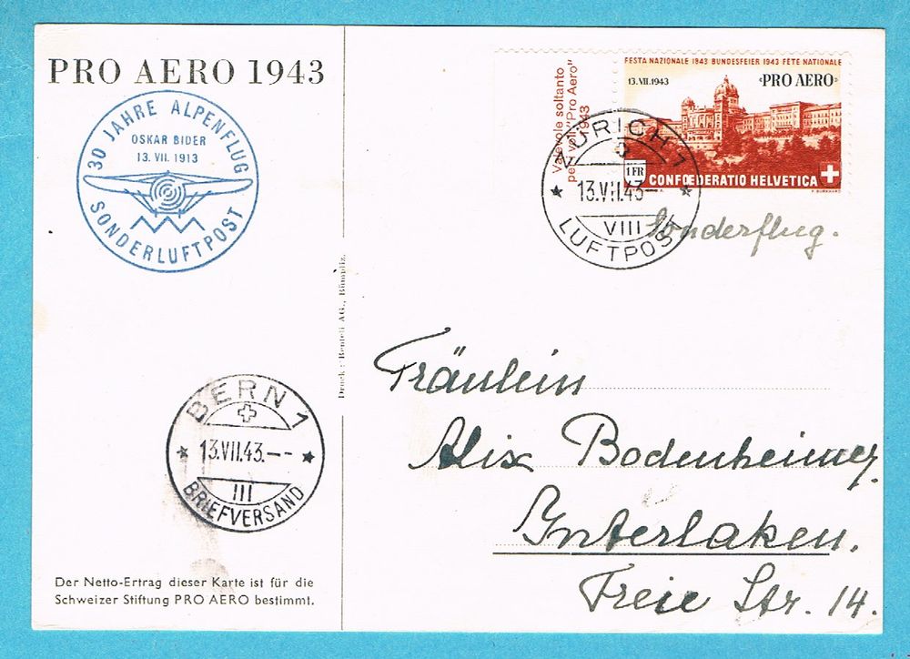 Pro Aero 1943 (F36) Alpenflug Bider auf illustrierter Karte! | Kaufen auf Ricardo