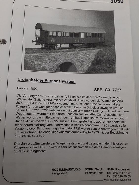 BORN Bausatz 3050-B SBB C3 7727 Wagen (Gebraucht) in Zofingen für CHF ...