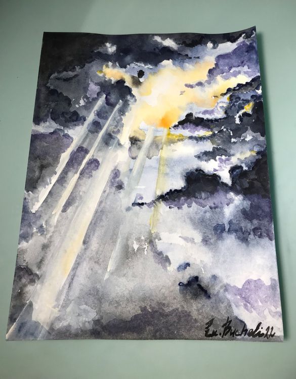 Aquarell "Sonnendurchbruch", Unikat signiert (Neu (gemäss Beschreibung)) in Laufen für CHF 10 ...