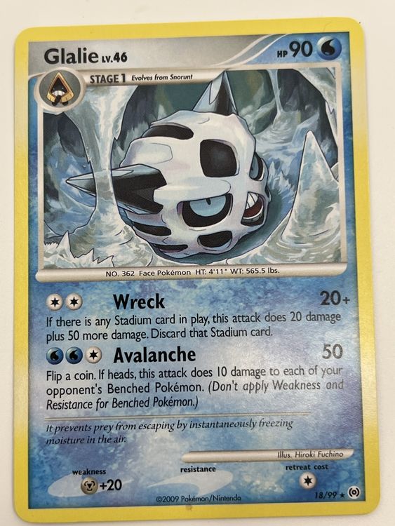 Pokémon Karte Glalie 18/99 non Holo Rare 2009 ab 1 (Gebraucht) in ...