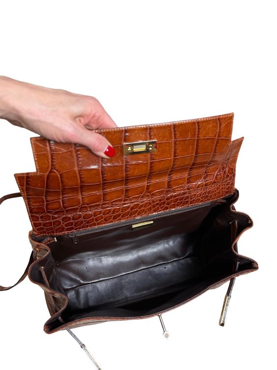 Echt Leder Handtasche Kroko Optik Cognac Braun 1A Bag | Kaufen auf Ricardo