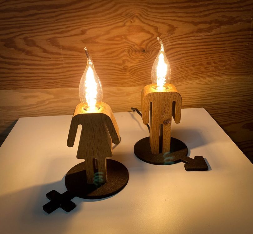 Designer Lampe "Couple" Eichenholz mit LED Lampe (Neu (gemäss ...
