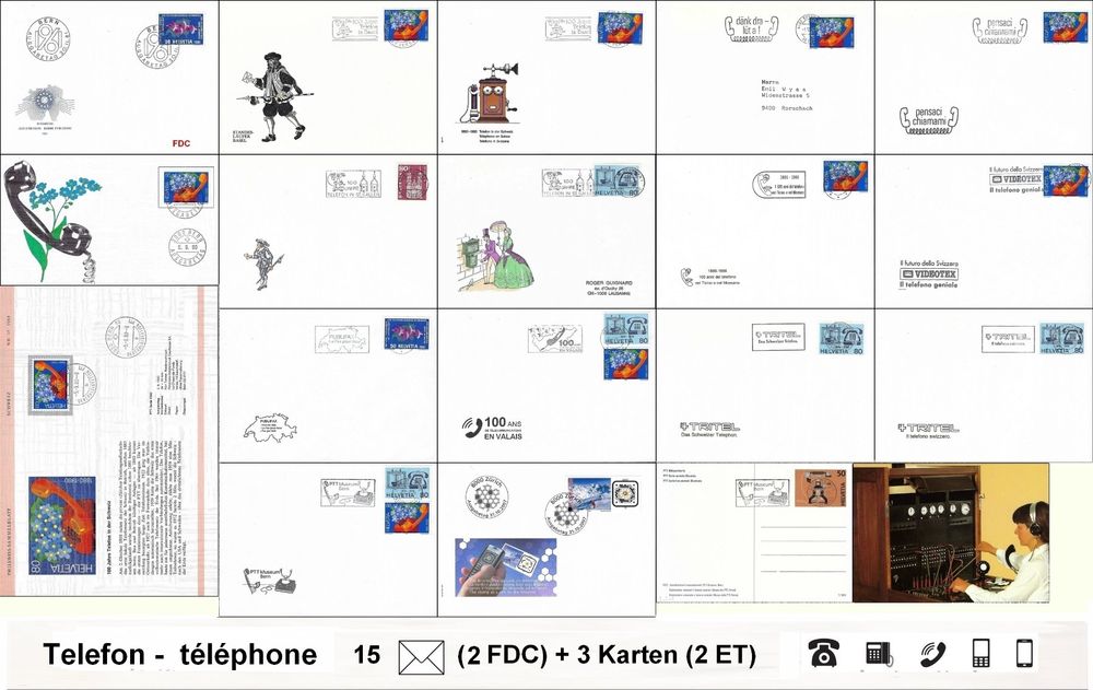 Telephon • téléphone 15 Briefe (2 FDC) + 3 Karten (2 ET) (D'occasion) à ...