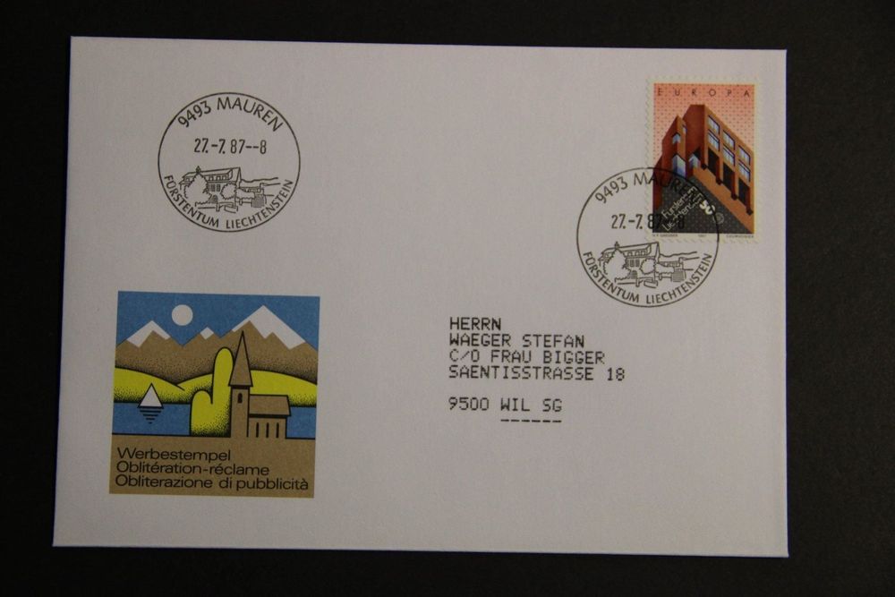 Fürstentum Liechtenstein 1987 - FDC - 9493 Mauren (Neu (gemäss Beschreibung)) in Jona für CHF 0. ...
