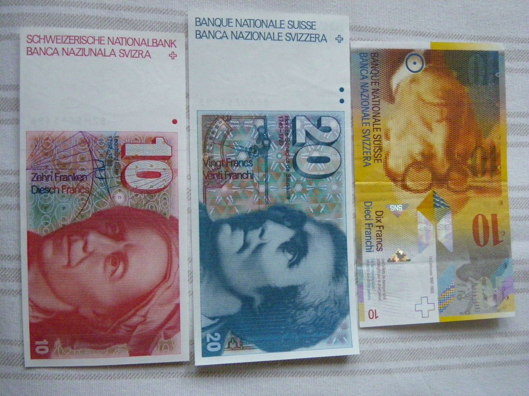 Schweizer Banknoten Set: 10, 20, 10 CHF, Zustand Wie Neu (Neu (gemäss ...