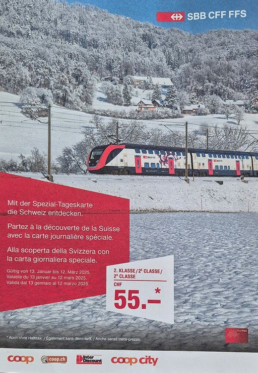 Eine Vergünstigte SBB Tageskarte gültig bis 12. März 2025 (Neu (gemäss Beschreibung)) in St ...