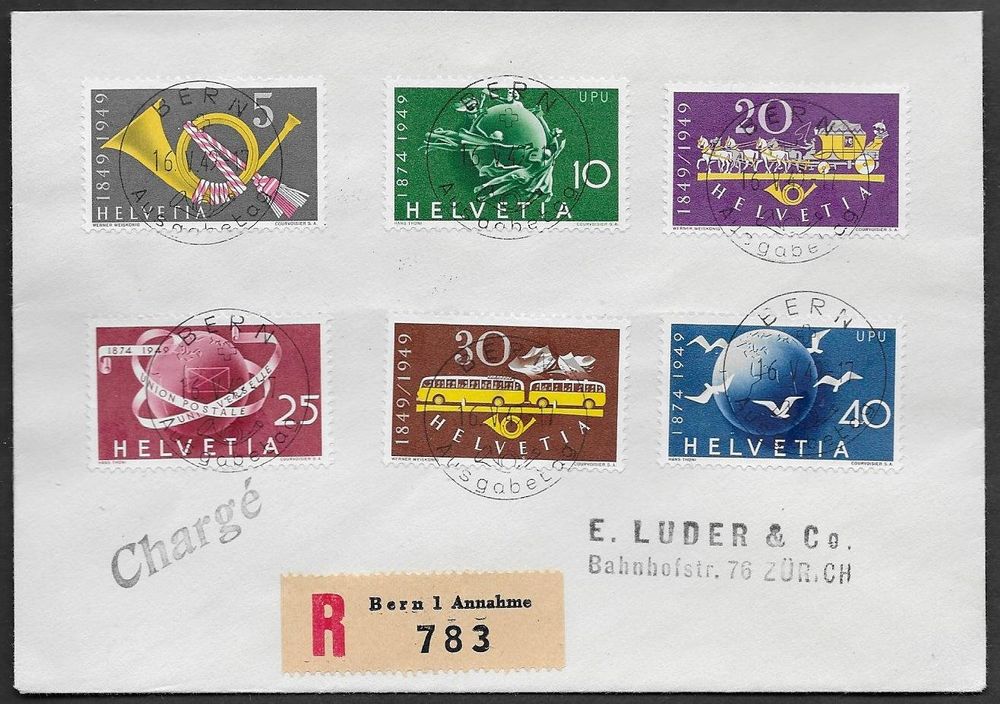 1949 R/ FDC Eidgn. Post+UPU Serie BERN ET-Vollstempel ab 1.- (Gebraucht) in Zürich für CHF 5 ...