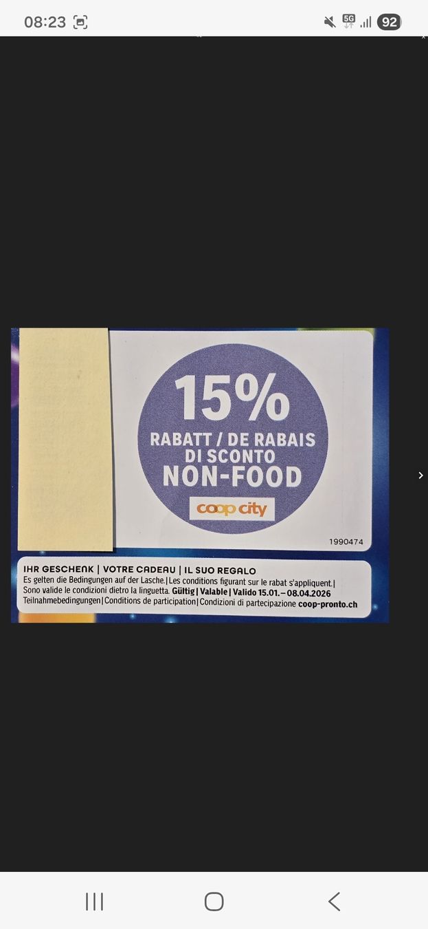 Coop City Bon 15% Rabatt auf Non-Food Artikel (Neu (gemäss Beschreibung ...