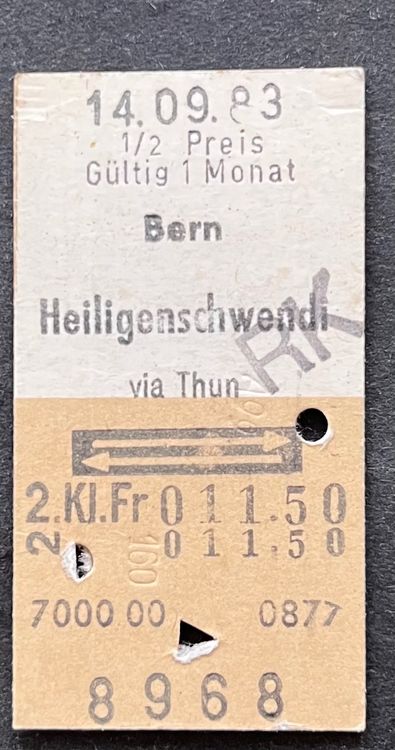 Bern Heiligenschwend via Thun/ 1983 Billett (Gebraucht) in Wabern für CHF 1.5 – mit Lieferung ...