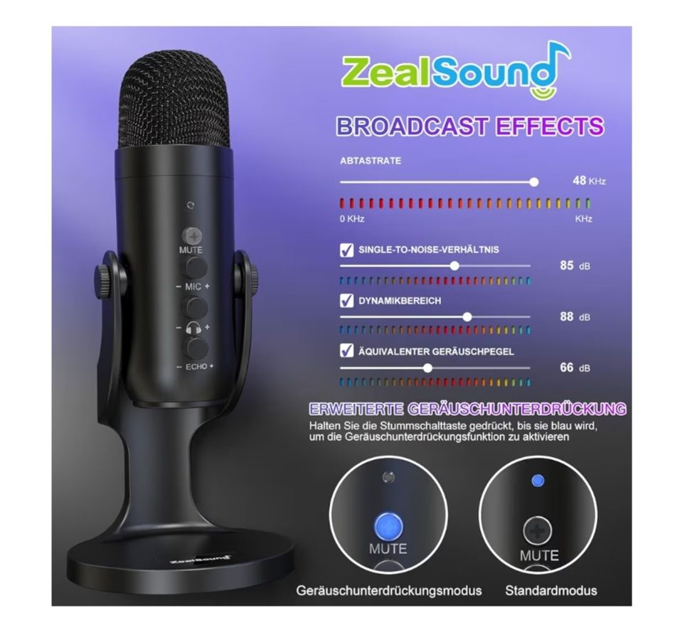 ZealSound USB Mikrofon für PC Mac iPhone Android PS5– Rausch (Neu ...
