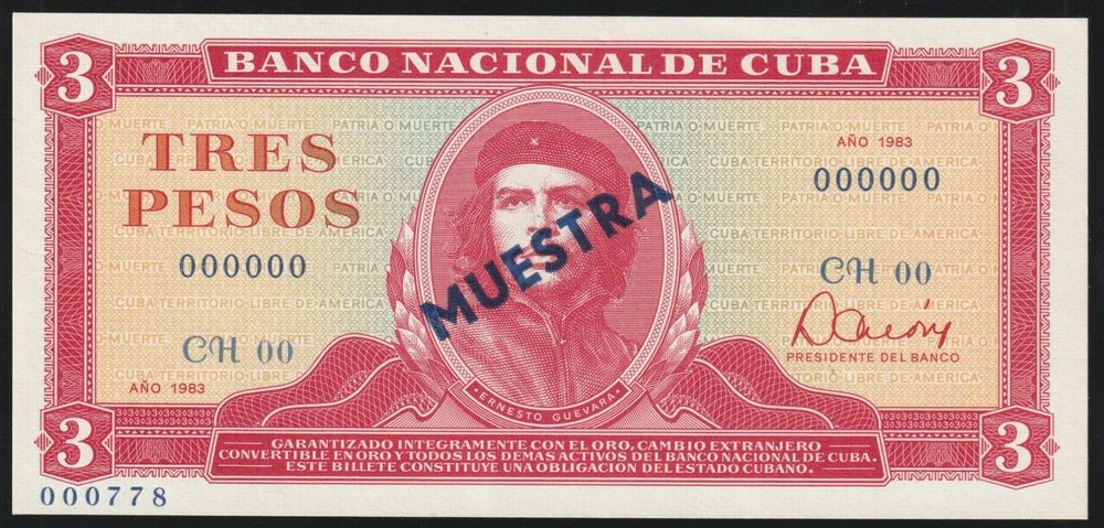 Cuba 3 Pesos AU 1983 Che Guevara SPECIMEN (Neu (gemäss Beschreibung ...