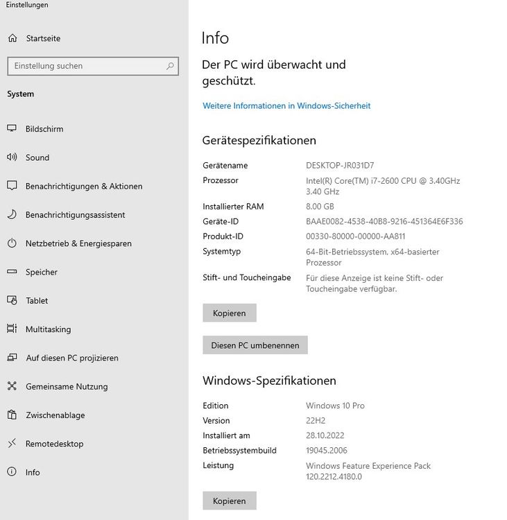 HP Pro 3400 Microtower mit W10 Prof., i7, 128GB SSD, 8GB Ram (Gebraucht ...