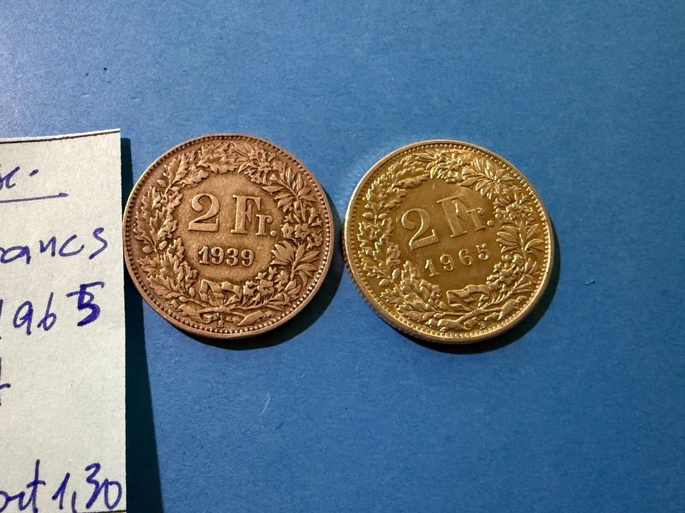 SUISSE : 2 X 2 FRANCS 1939+1965 Argent (D'occasion) à genève pour CHF ...