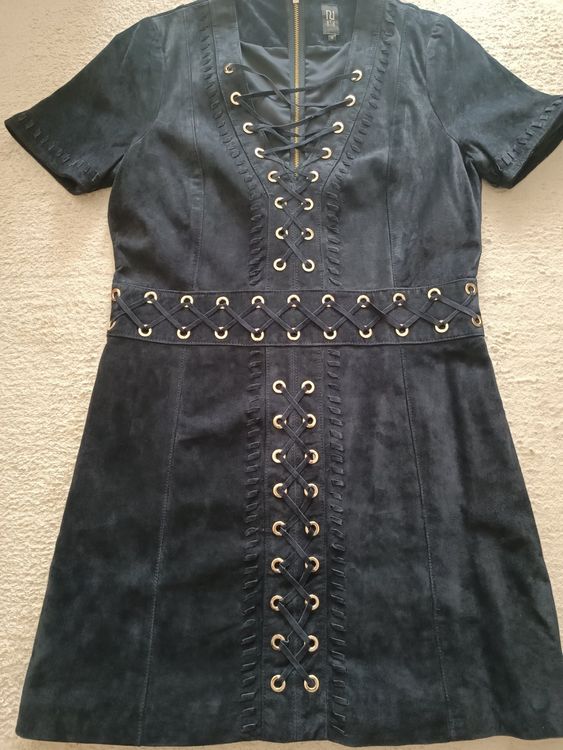 Marineblaues Kleid aus echtem Wildleder, mit Nieten EU40 Neu (Neu ...