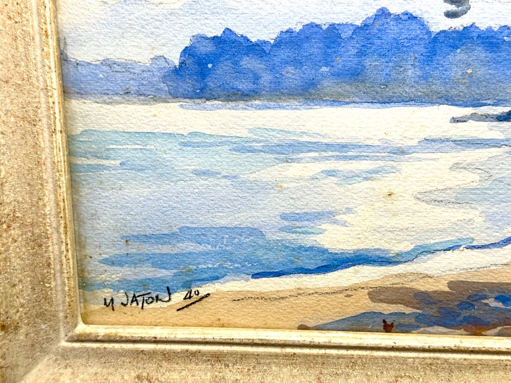 MARCEL JATON 1940 Aquarelle sur carton "Plage de Vidy" | Kaufen auf Ricardo