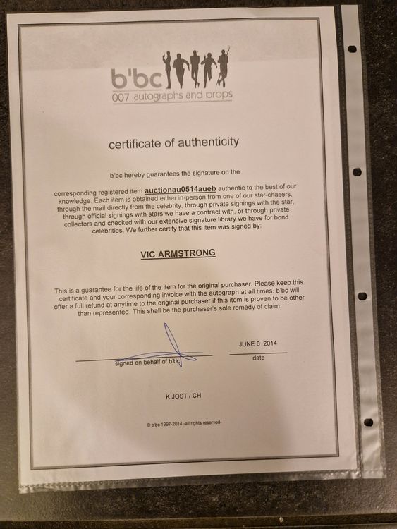 Vic Armstrong James Bond Original-Autogramm mit Zertifikat (Gebraucht ...