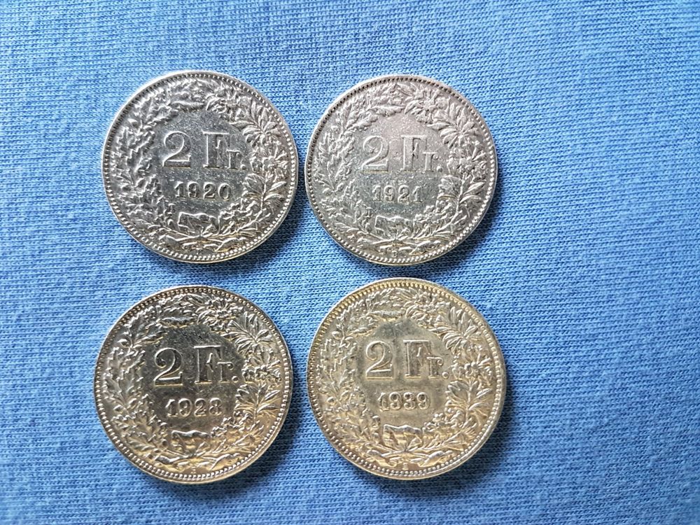 4 x 2 Fr Silbermünzen 1920-1921-1928-1939 ab nur 1 Franken ! (Gebraucht) in Camignolo für CHF 22 ...