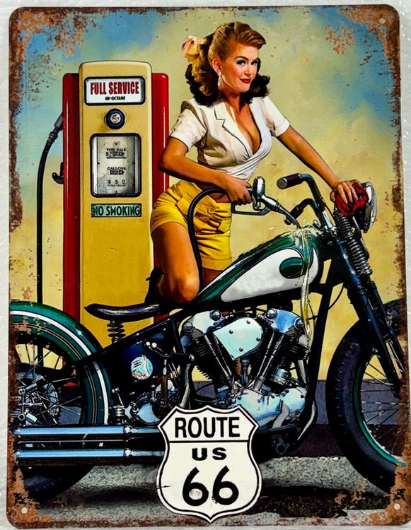 Blechschild Route 66 Pin-up Girl Tankstelle Werbeschild (Gebraucht) in ...