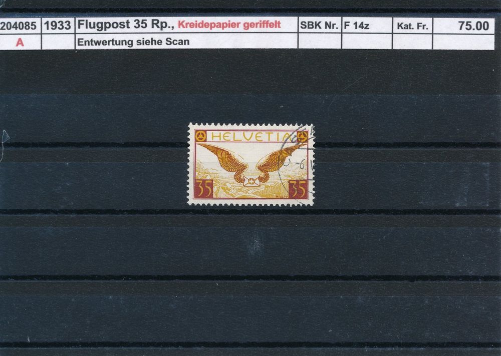 1933 Flugpost 35 Rp., Kreidepapier geriffelt, gestempelt (Gebraucht) in Winterthur für CHF 11 ...